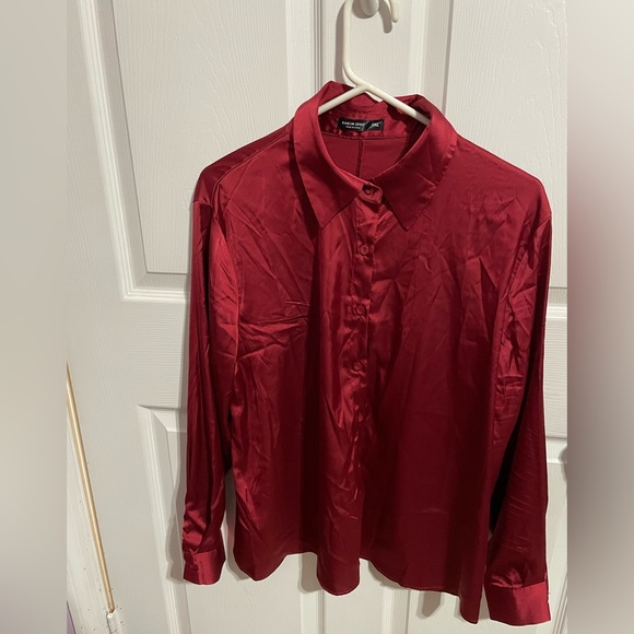 SHEIN | Tops | Red Long Sleeve Button Up Blouse From Shein Curve It Has ...